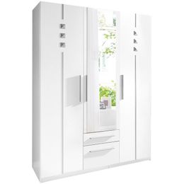 Priess Kleiderschrank 1-bis 5-t&uuml;rig, mit silberfarbigen Applikationen wei&szlig; Holzwerkstoff B/H/T: 140cm x 193cm x 54cm, Schubladen: 2 Stk. T&uuml;ren: 3 Stk.