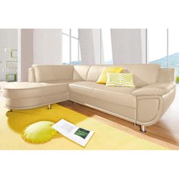 Trendmanufaktur Ecksofa &raquo;Rondo, zeitlos und elegant, bequem, L-Form&laquo; wahlweise mit Federkern, wahlweise mit Bettfunktion beige Softlux -Kunstleder;