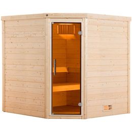 Weka Sauna &raquo;Massivholzsauna TURKU 1&laquo; Blockbohlen, moderne Ganzglast&uuml;r beige Bio-Ofen, externe Steuerung, 7,5 kW