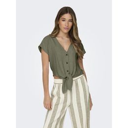 Only Damen Only Kurzarmbluse &raquo;ONLSIESTA SS KNOT LIN BL SHIRT PNT NOOS&laquo; Viskosemischung, regular fit gr&uuml;n L