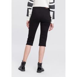 Arizona Damen Caprijeans &raquo;mit Schlitz am Saum&laquo; schmale Passform, mit stylischen Nieten, hohe Taille schwarz 34, N-Gr