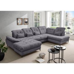 Home Affaire Ecksofa &raquo;Lazio, 358 x 216 cm, modern und bequem&laquo; Cord, L-Form, Bettfunktion, R&uuml;cken-/Zierkissen, Verstellungen grau 93% Polyester, 7% 