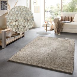 Theko Wollteppich &raquo;Alm-Gl&uuml;ck&laquo; rechteckig 12 mm H&ouml;he reine Wolle, meliert, handgewebt, Wendeteppich, auch als L&auml;ufer beige Schurwolle B : 250cm 1 Stk.,