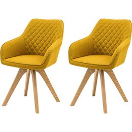 Salesfever Esszimmerstuhl &raquo;Bequemer Stuhl&laquo; (Set) 2 Stk.Elegantes 2er-Set, R&uuml;ckenlehne mit Diamantsteppung gelb Metall, Polyester B/H/T: 59cm x 88cm x 