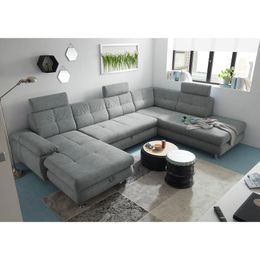 ED EXCITING DESIGN Wohnlandschaft &raquo;Alba U-Form&laquo; mit Bettfunktion, Bettkasten, Armteilverstellung & Kopfst&uuml;tzen grau 100% Polyester B/H/T: 349cm x 88cm