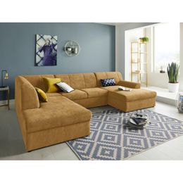 DOMO collection Wohnlandschaft &raquo;Topper, elegant und zeitlos, komfortabel, U-Form&laquo; wahlweise mit Bettfunktion gelb B/H/T: 320cm x 78cm x 213cm, 