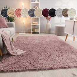 Paco Home Hochflor-Teppich &raquo;Silky 591&laquo; rechteckig 37 mm H&ouml;he Uni-Farben, besonders weich und kuschelig, Wohnzimmer rosa Polyester B : 160cm 1 Stk., 37mm, L: 