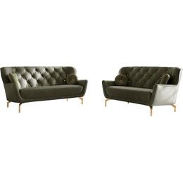 Sit & More sit&more Polstergarnitur &raquo;Orient 3&laquo; 2 Stk. tlg. inkl. 4 Zierkissen mit Strass-Stein, goldfarbene Metallf&uuml;&szlig;e gr&uuml;n 100% Polyester Struktur, 3-Sitzer + 2