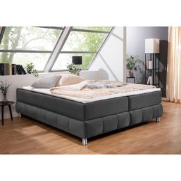 Home Affaire Boxspringbett &raquo;Salo&laquo; Ohne Kopfteil, inkl. Topper, auch in &Uuml;berl&auml;nge 220 cm grau Samtoptik, Liegefl&auml;che B/L: 180cm x 200cm, Gewicht bis: 