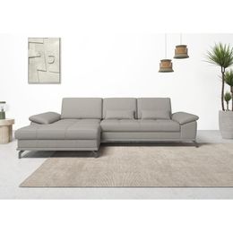 OTTO home Ecksofa &raquo;Costello L-Form, B: 301 cm mit Sitztiefen-, Armteilverstellung &&laquo; 3 Nierenkissen, optional Schlaffunktion & Bettkasten grau Luxus-