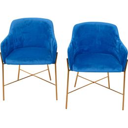 Inosign Polsterstuhl (Set) 2 Stk.Polstersessel mit Gestell aus Stahlrohr, goldfarben, Samtbezug blau Polyester B/H/T: 57cm x 78cm, 2 Stk., 