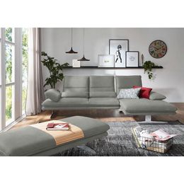 W.Schillig Ecksofa &raquo;broadway, Designsofa mit tollem Sitzkomfort, L-Form&laquo; Sitztiefenverstellung, Kopfteil- & Seitenteilverstellung, Breite 291cm grau 