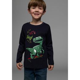 Kidsworld Jungen Kidsworld Langarmshirt &raquo;LET ́S PLAY&laquo; Langarm, Basic-Stil, aus Baumwolle blau 128/134