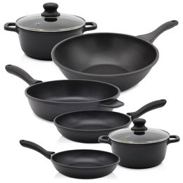 Kr&uuml;ger Topf-Set &raquo;Leipzig&laquo; Set, 8 Stk. tlg. Aluminiumguss schwarz Einheitsgr&ouml;&szlig;e