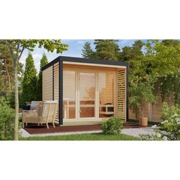 Karibu Saunahaus &raquo;Anja 3&laquo; Set braun Bio-Ofen, externe Steuerung, 9 kW