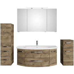 Badm&ouml;bel-Set &raquo;Serie 4010 4-teilig Keramik-Waschtisch mit LED-Spiegelschrank&laquo; Set braun Holzwerkstoff B/H/T: 180,5cmcm x 200cmcm x 48cmcm