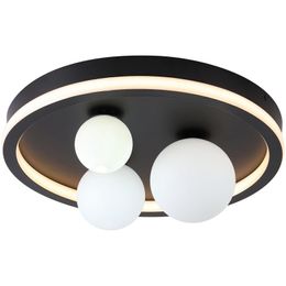 Searchlight Deckenleuchte &raquo;Trident 3Lt LED Flush, Black Metal and Opal Glass Balls&laquo; LED-Modul 1 Stk. Warmwei&szlig; schwarz 3, &Oslash; 40cm H: 16cm, 1 Stk.