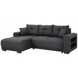 Home Affaire Ecksofa &raquo;Viborg L-Form&laquo; mit Regal in der Armlehne, wahlweise mit Bettfunktion grau Struktur (100% Polyester);Struktur fein ( 100% 