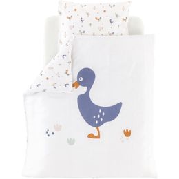 Tr&auml;umeland Bettw&auml;sche &raquo;Kikeriki&laquo; 2 Stk. verpackt im praktischen & wiederverwendbaren Turnbeutel bunt Jersey, Obermaterial: 100% Baumwolle B/L: 80cm x 80cm, 1 Stk