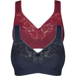 SuSa Damen B&uuml;gelloser BH &raquo;Basic&laquo; Spitze, gen&auml;hte Cups, Baumwollmix, elastisch, BH-Set rot 75, Cup C