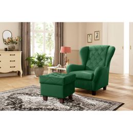Home Affaire Ohrensessel &raquo;Alexander, B: 92 cm, Sitzh&ouml;he: 44 cm&laquo; Set: mit Hocker gr&uuml;n Samtvelours (100% Polyester);Struktur fein (100% Polyester) Luxus