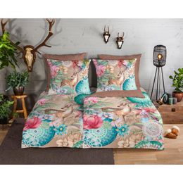 HIP Wendebettw&auml;sche &raquo;Hebe&laquo; 2 Stk. Biber, 135x200, Warm, Weich, Wendeoptik, Rei&szlig;verschluss, Reh, Sand bunt Biber, Obermaterial: 100% Baumwolle B/L: 