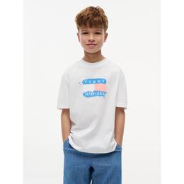 Tommy Hilfiger Jungen T-Shirt f&uuml;r Kinder bis 16 Jahre, Graffiti-Druck, Regular Fit wei&szlig; 14 (164)
