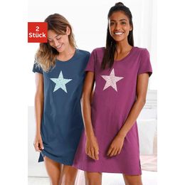 Vivance Dreams By Lascana Damen Vivance Dreams by Lascana Nachthemd Packung, mit Sternenprint bunt 32/34, N-Gr