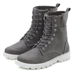 Lascana Damen Lascana Stiefelette zum Schn&uuml;ren, modische Optik im Combat Look, Rei&szlig;verschluss-Boots grau 40