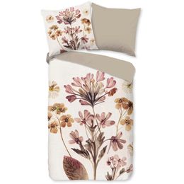 PURE luxury collection Wendebettw&auml;sche &raquo;Okuyasu&laquo; 2 Stk. Mikrofaser, Pflegeleicht, Rei&szlig;verschluss, Wendeoptik, Blume, Sand beige Microfaser, 