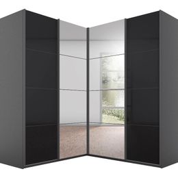 Rauch Schwebet&uuml;renschrank &raquo;Kleiderschrank Garderobe Eckkleiderschrank QUADRA mit edler Glasfront&laquo; Ma&szlig; 181x187 cm, H&ouml;hen 210/229 cm, inkl. Soft-Close-