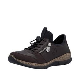 Rieker Damen Slip-On Sneaker Freizeitschuh, Halbschuh mit Zierrei&szlig;verschluss und Gummizug braun 41