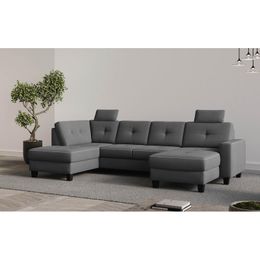 OTTO home Wohnlandschaft &raquo;Varese&laquo; wahlweise mit Schlaffunktion und Bettkasten grau 90% Polyester 10% Polyamid B/H/T: 304cm x 91cm x 170cm, Struktur, 