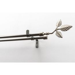 Garesa Gardinenstange &raquo;SHEET mit offenem Tr&auml;ger&laquo; &Oslash; 16 mm 2 l&auml;ufig-l&auml;ufig Wunschma&szlig;l&auml;nge Vorhanggarnitur, verl&auml;ngerbar, Knopf mit Bl&auml;tter, ohne Ringe 