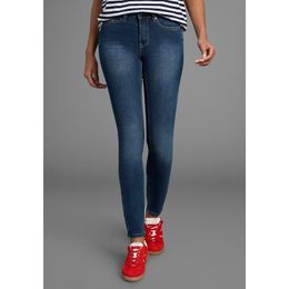 Arizona Damen Slim-fit-Jeans &raquo;Shaping&laquo; enge Passform, R&ouml;hrenjeans, Used-Look-Waschung, hohe Leibh&ouml;he blau 22, K + L Gr