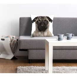 queence Dekokissen &raquo;Mops&laquo; mit einem Mops schwarz Polyester B/L: 40cm x 40cm, 1 Stk.