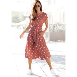 Lascana Damen Lascana Midikleid &raquo;mit Punktedruck und Taschen, Blusenkleid&laquo; Seitennahttaschen elegantes Sommerkleid aus Webware, Viskosekleid, 
