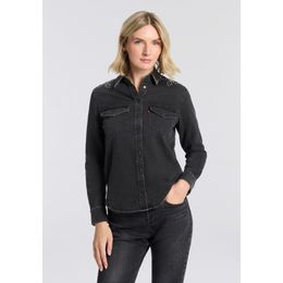 Levi's LEVI'S Damen Jeansbluse "ESSENTIAL WESTERN", schwarz, Basic, Gr. M, Denim/Jeans, Obermaterial: 100% Baumwolle, Blusen, mit Brusttaschen mit