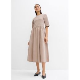 bonprix Damen bonprix Midikleid aus Baumwolle, A-Linien-Passform, Kurzarm-Design, Midil&auml;nge beige 38, N-Gr