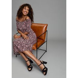 Bruno Banani Damen Maxikleid mit Carmen-Ausschnitt und in gebl&uuml;mter Optik 44, N-Gr