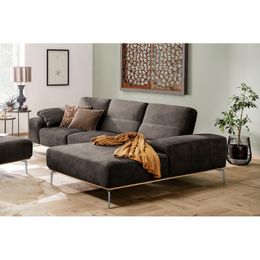 W.Schillig Ecksofa &raquo;run, Designsofa, bequem, L-Form&laquo; mit elegantem Holzsockel, F&uuml;&szlig;e in Chrom gl&auml;nzend, Breite 299 cm grau Longlife Xtra-Leder Z73: 