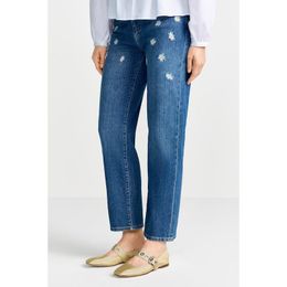 Richroyal Damen RICHROYAL Relax-fit-Jeans mit hochwertigen Bl&uuml;tenstickereien blau 26, L&auml;nge 34