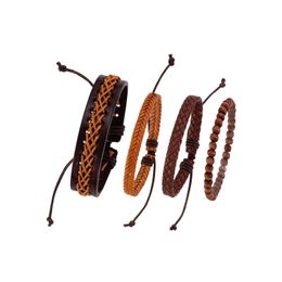 Firetti Herren Armband Set &raquo;kann auch einzeln getragen werden&laquo; mit Holzperlen braun Leder Perlen Textil