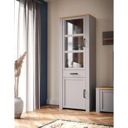 FORTE Highboard &raquo;Bohol, Vitrine, 1 Glast&uuml;re,1 SK, 1 T&uuml;re&laquo; Breite 71 cm grau B/H/T: 71,7cm x 205,4cm x 42cm, 1 Stk., 2 Stk.