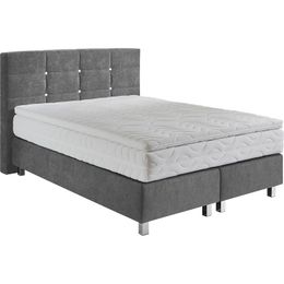 Westfalia Schlafkomfort Boxspringbett mit Kn&ouml;pfen in Kristalloptik, wahlweise mit Topper grau Bezug: Microvelours 100% Polyester;Polsterung: 100% Polyester Microvelours Ohne 