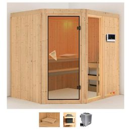 Karibu Sauna &raquo;Frigga 2&laquo; Set, Ofen 9 kW Bio externe Strg easy beige Bio-Kombiofen, externe Steuerung, 9 kW