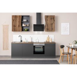 KOCHSTATION K&uuml;chenzeile &raquo;KS-Bruneck&laquo; 240cm breit, wahlweise mit oder ohne E-Ger&auml;te, hochwertige MDF-Fronten grau B/H/T: 240cm x 200cm x 60cm, ohne E-