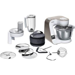 Bosch K&uuml;chenmaschine &raquo;Serie 4 MUM5XW20, integr. Waage, Durchlaufschnitzler, wei&szlig;/champagner&laquo; 4 Scheiben, Mixer, Edelstahlsch&uuml;ssel, Knethaken/R&uuml;hr-/