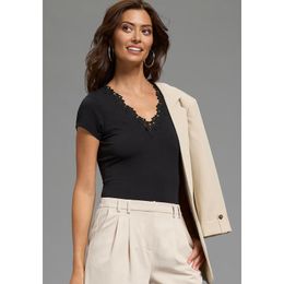 Laura Scott Damen Body mit Spitze, kurzarm, aus Baumwolle und Elasthan schwarz 38, N-Gr