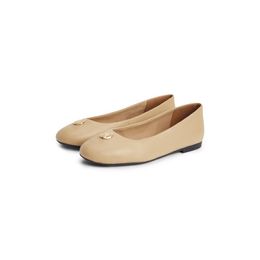 Tommy Hilfiger Damen Ballerina &raquo;TH PLATE LEATHER BALLERINA&laquo; Schlupfschuh, Businessschuh mit edlem Schmuckelement - schmale Form beige 41
